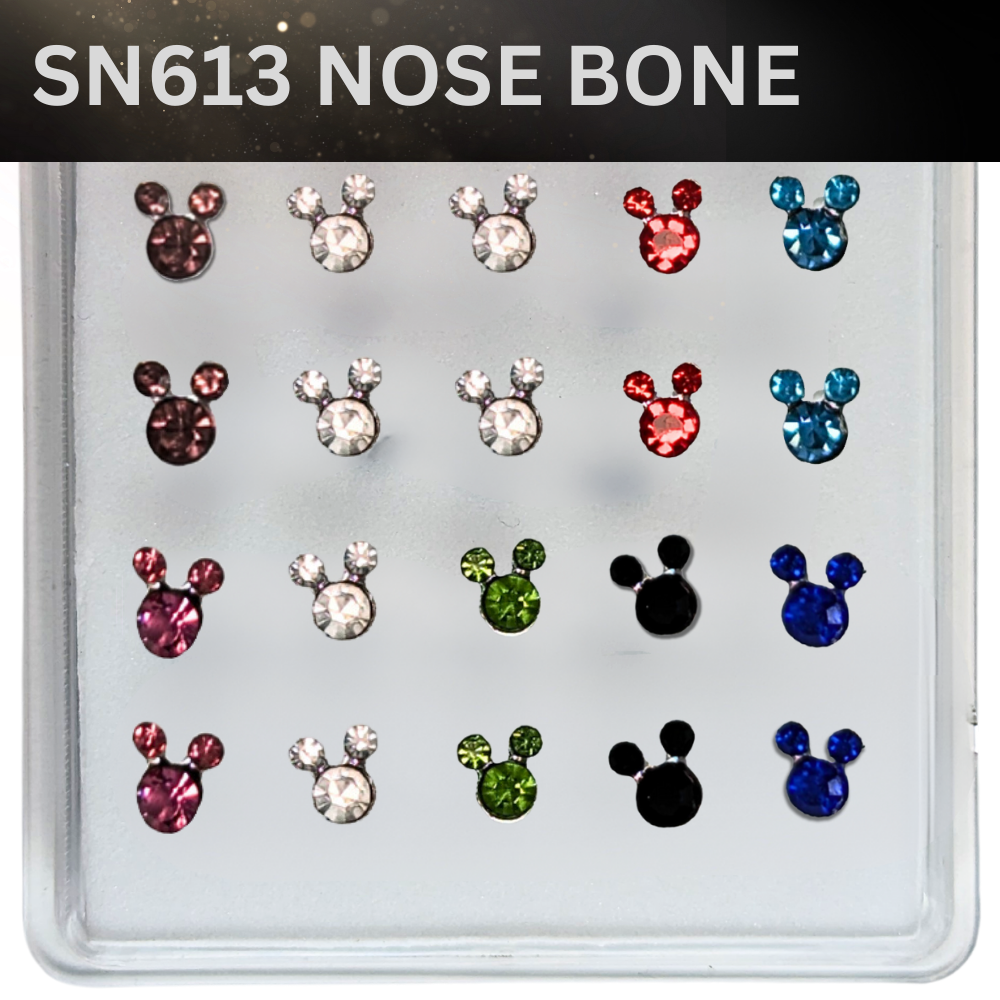 SN613 BEAR MIX COLOR BIG STONE SILVER (NOSE BONE) 20pcs 25cent each – NOSE PIN USA