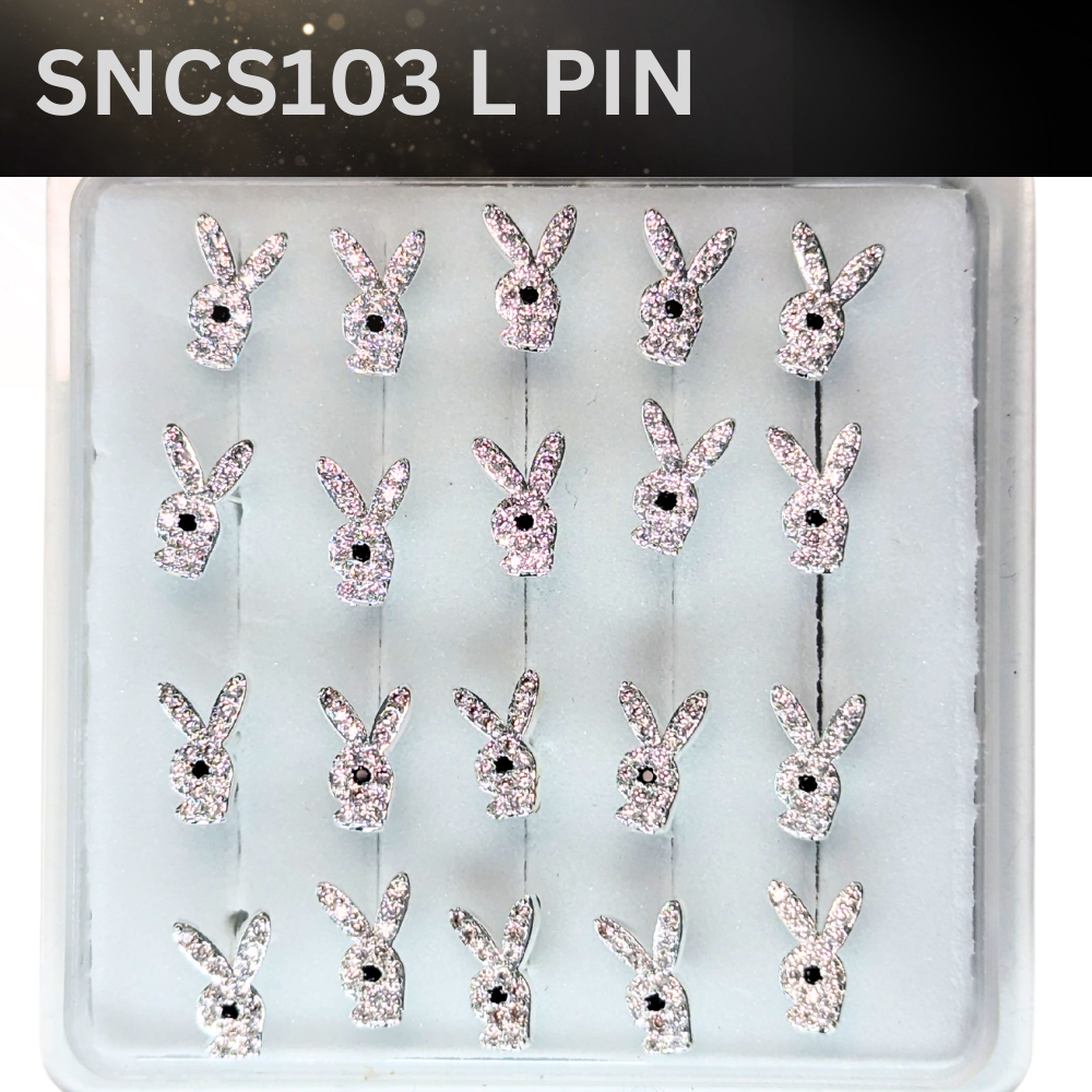 SNCS103 RABBIT STONE SILVER (L PIN ) 20pcs 75cent each – NOSE PIN USA