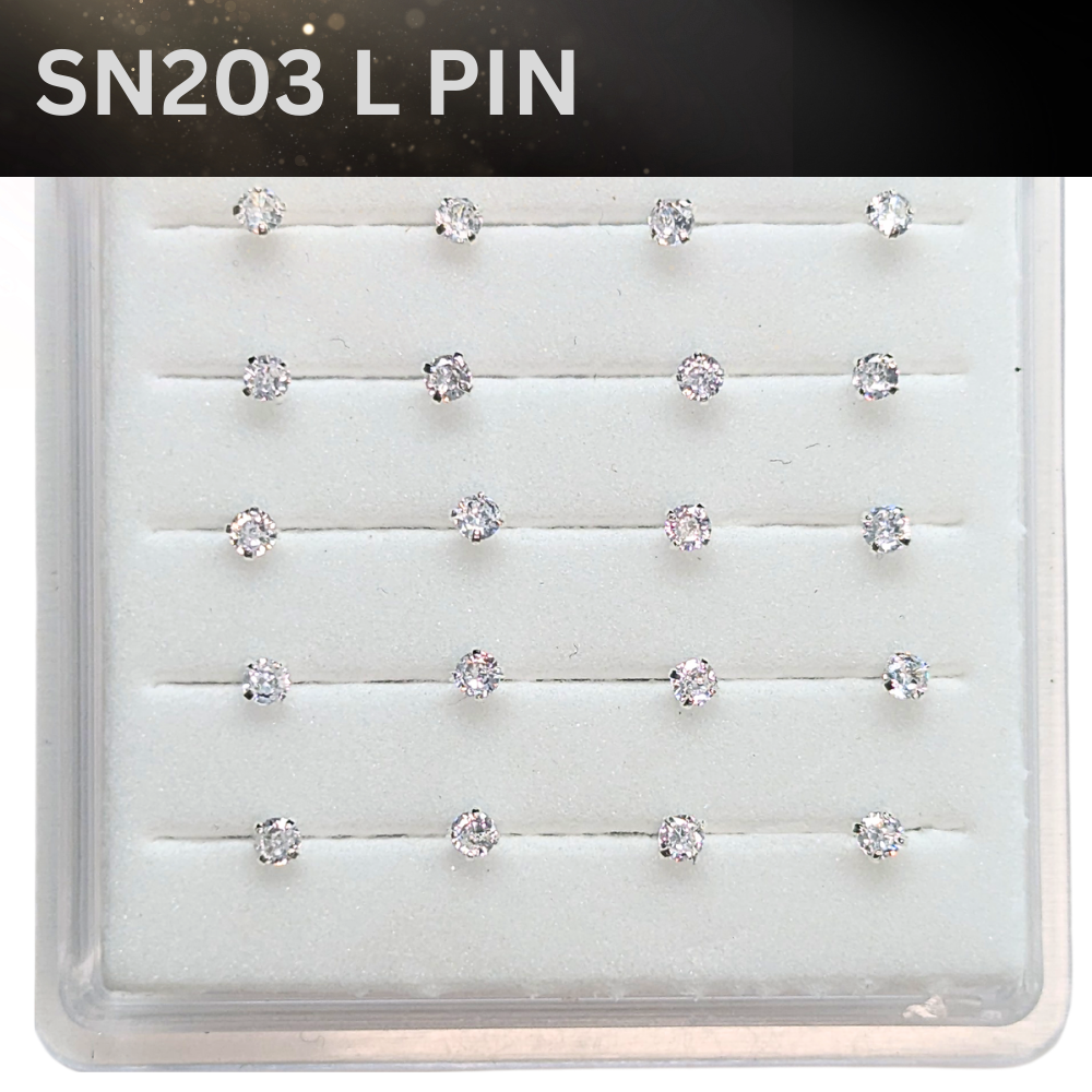 SN203 2.5MM STONE SILVER ( L PIN ) 20pcs 25cent each – NOSE PIN USA